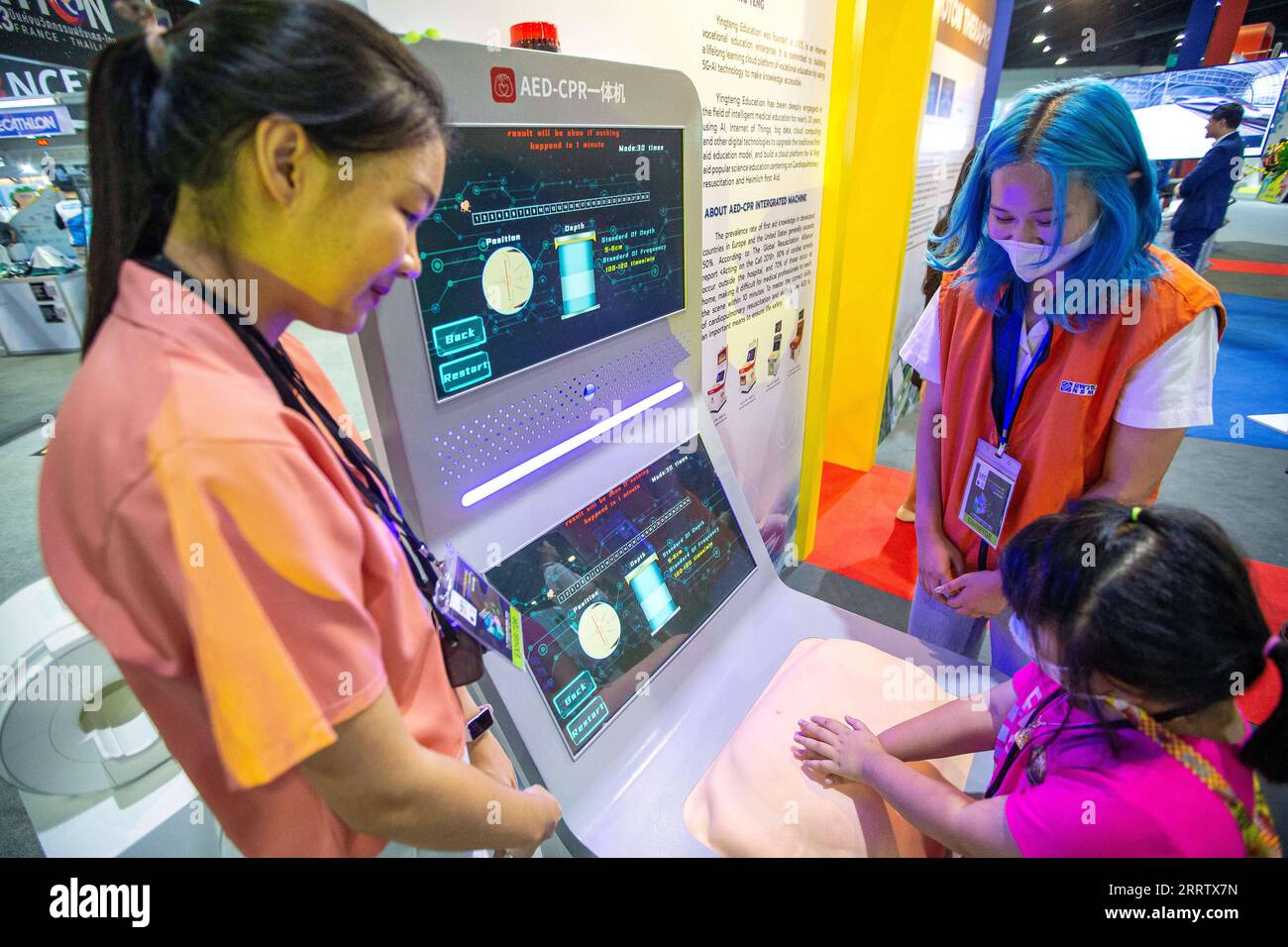230812 -- BANGKOK, Aug. 12, 2023 -- A child experiences an AED-CPR ...