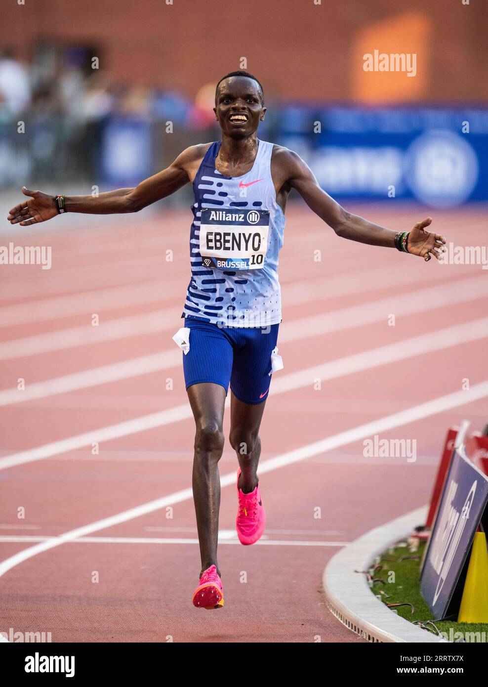 Daniel Simiu Ebenyo of Kenya crossing the finishing line to win the men ...