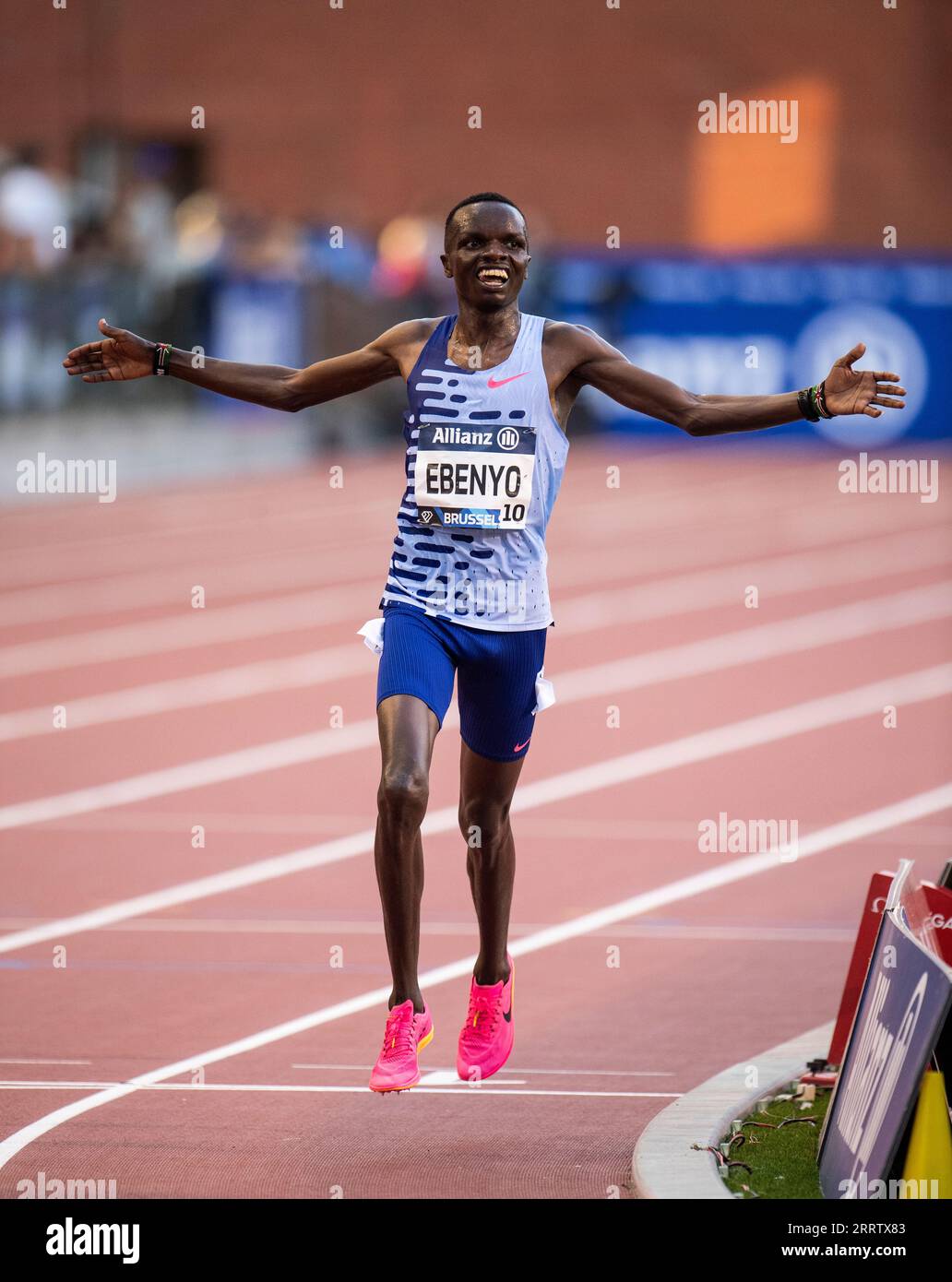 Daniel Simiu Ebenyo of Kenya crossing the finishing line to win the men ...
