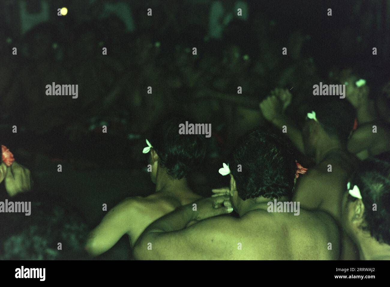 Group of Balinese villagers gathered at night during ceremony Stock ...