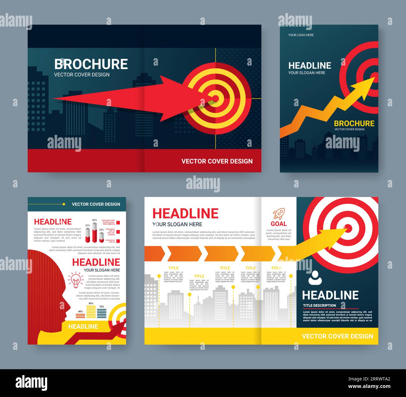 Business brochure. Arrow to goal. Project road flyer. Roadmap to target ...