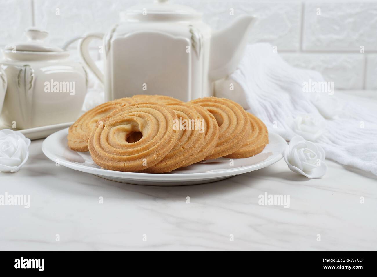 Sweet and tasty round butter cookies. Round ring shaped German spritz ...