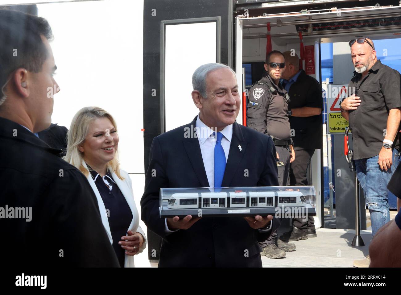 230817 -- PETAH TIKVA ISRAEL, Aug. 17, 2023 -- Israeli Prime Minister ...