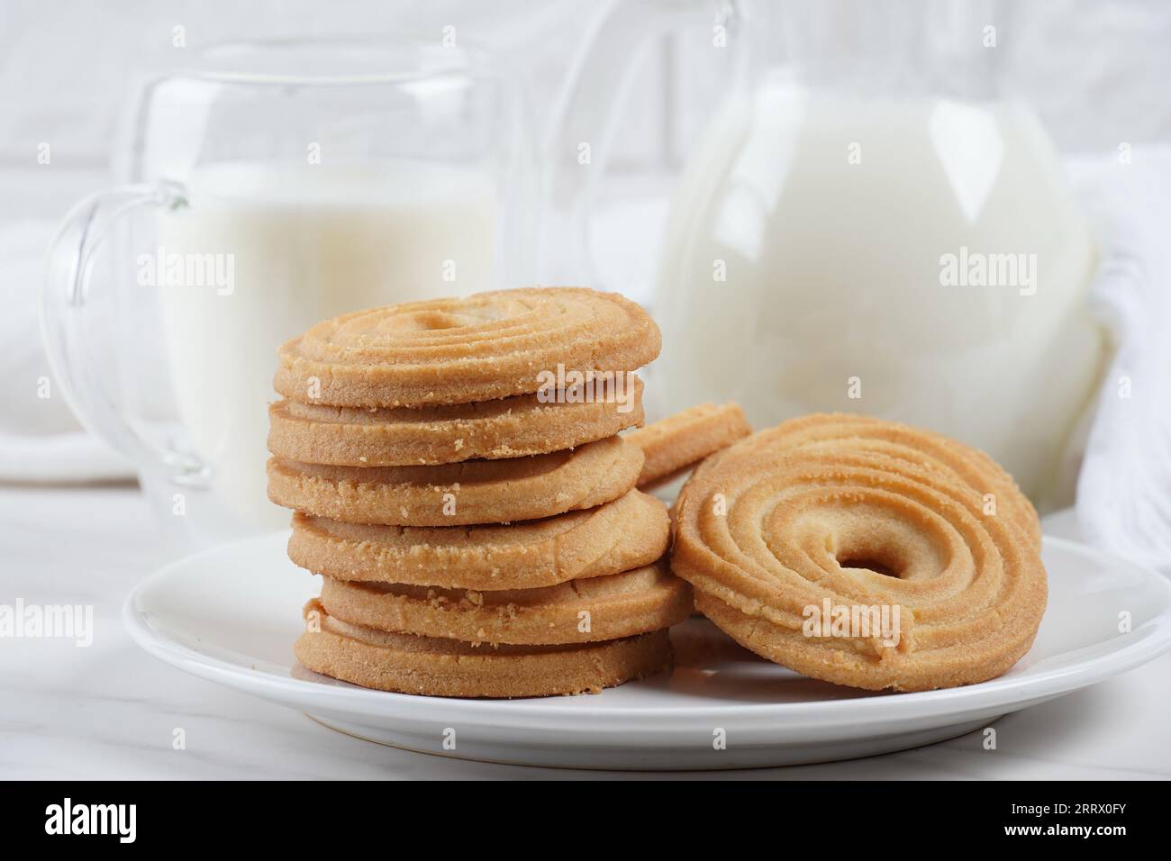Sweet and tasty round butter cookies. Round ring shaped German spritz ...