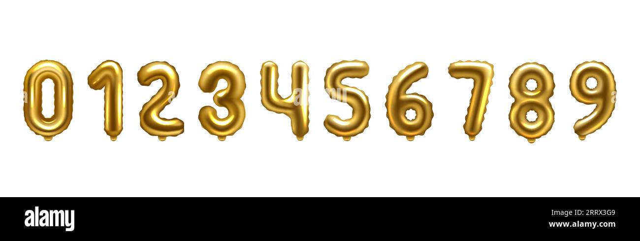 Balloon numbers. Birthday foil ballons, 3d gold helium baloon font ...
