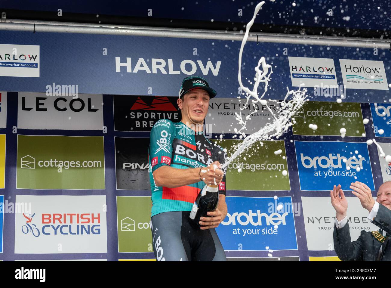 Winner Danny van Poppel celebrating at Tour of Britain cycle race Stage ...