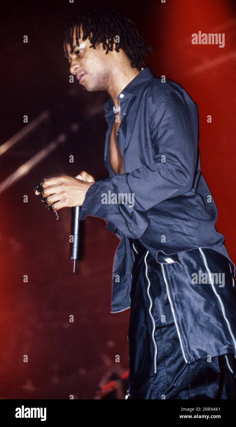 The Prodigy performing at T-In-The Park Festival in 1996 Stock Photo ...