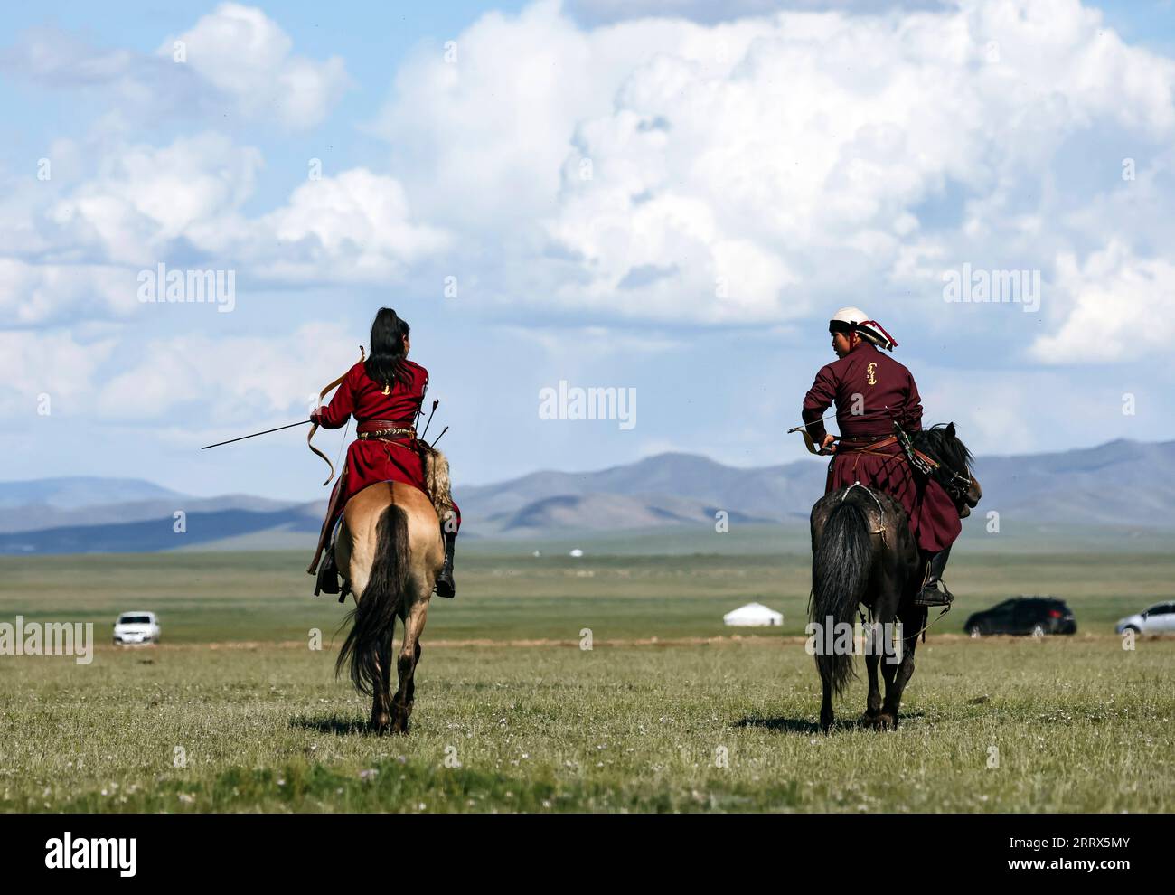 230822 -- ULAN BATOR, Aug. 22, 2023 -- Participants attend a nomadic ...
