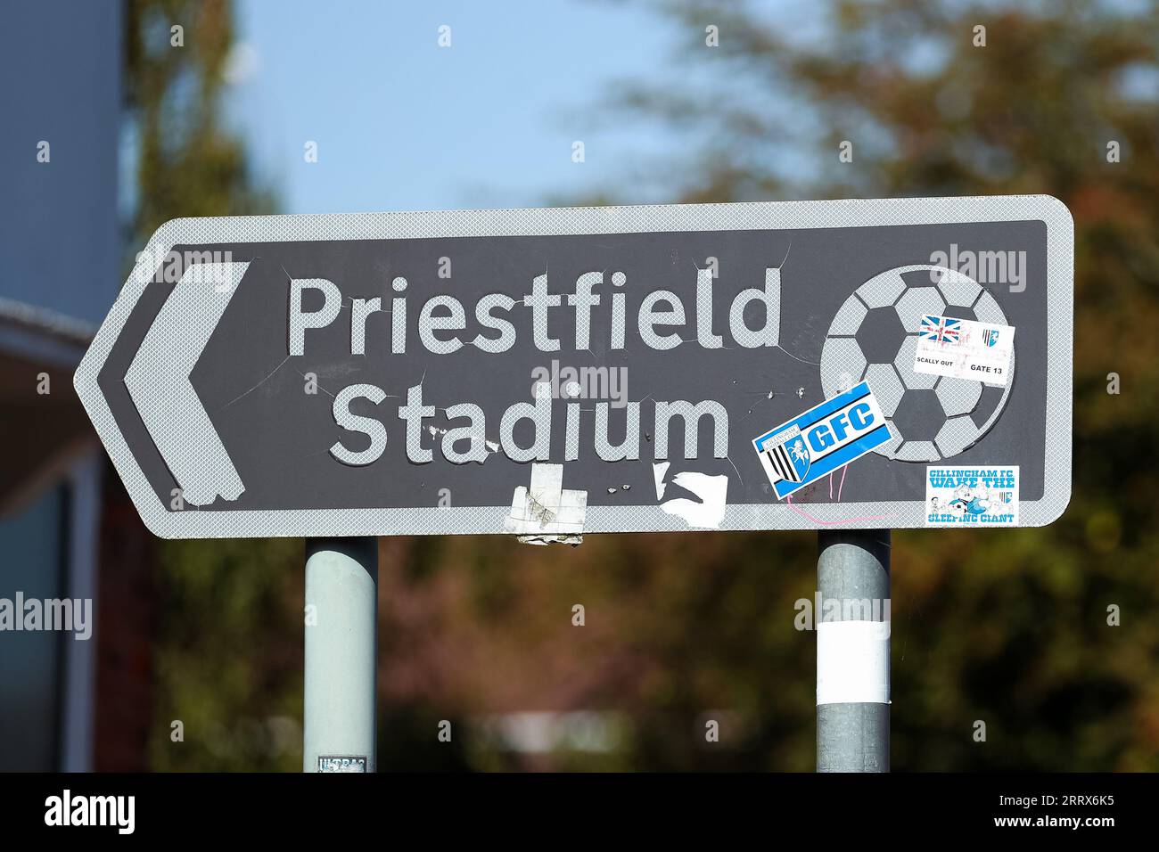 A general view of signage outside the stadium before the Sky Bet League ...