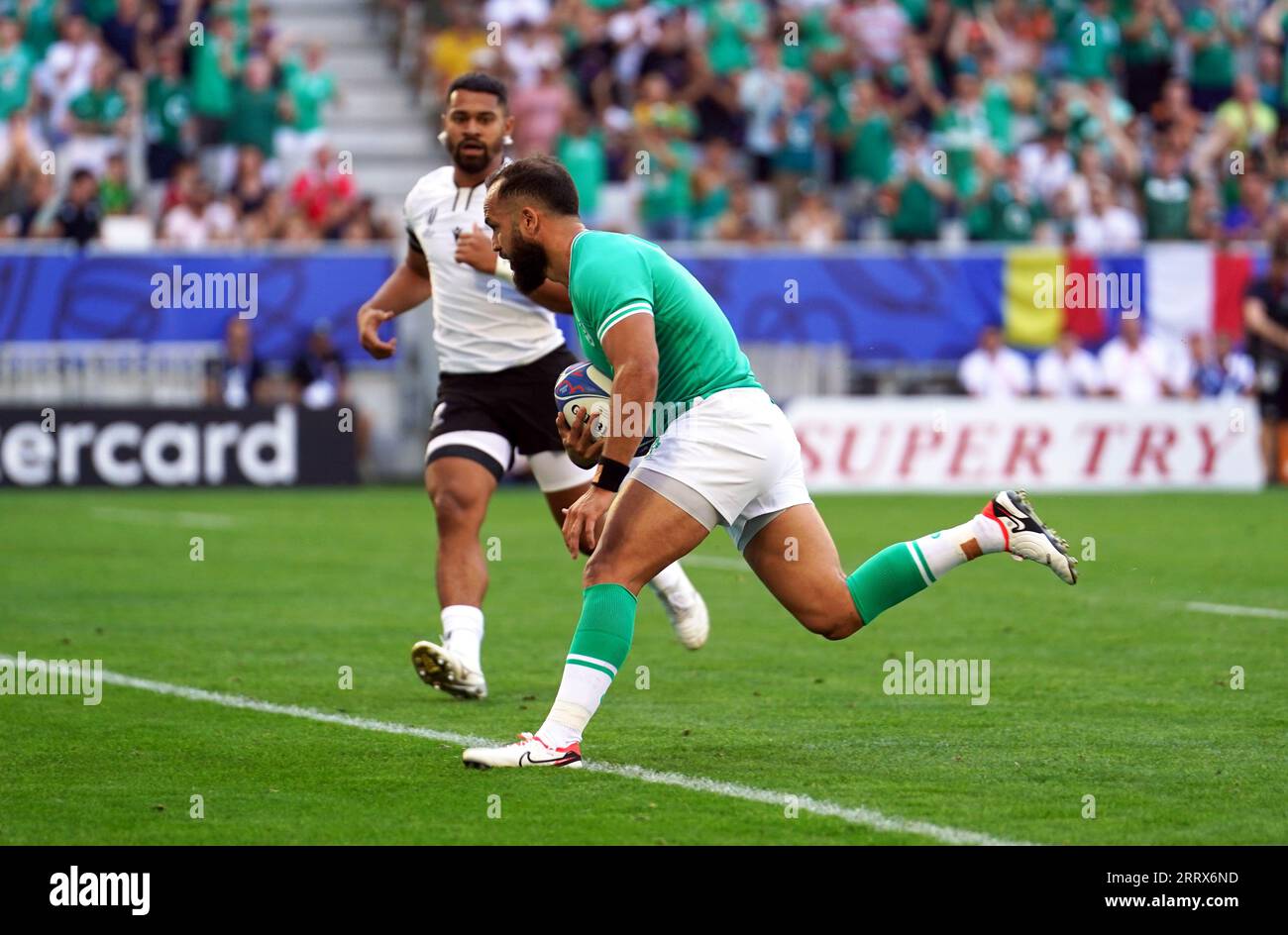 Ireland's Jamison Gibson-Park scores his sides first try during the ...