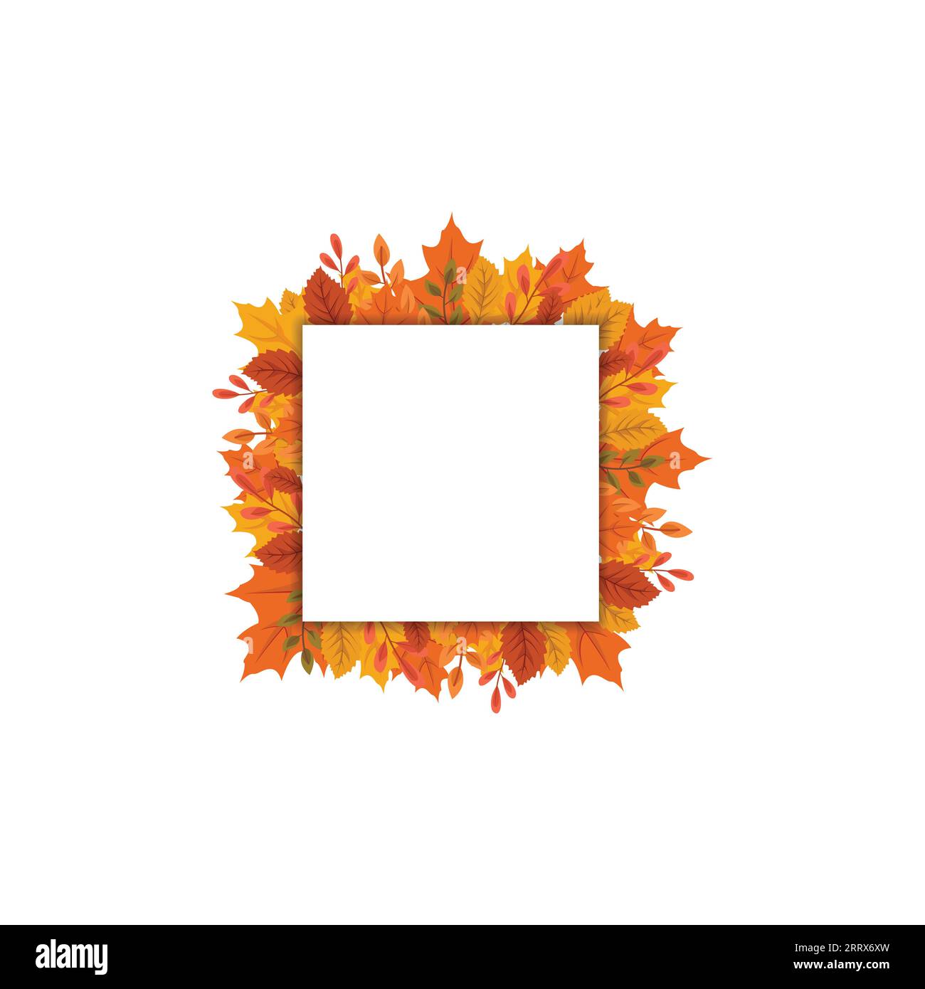 Frame of fall, autumn leaves, twigs and branches with square background ...