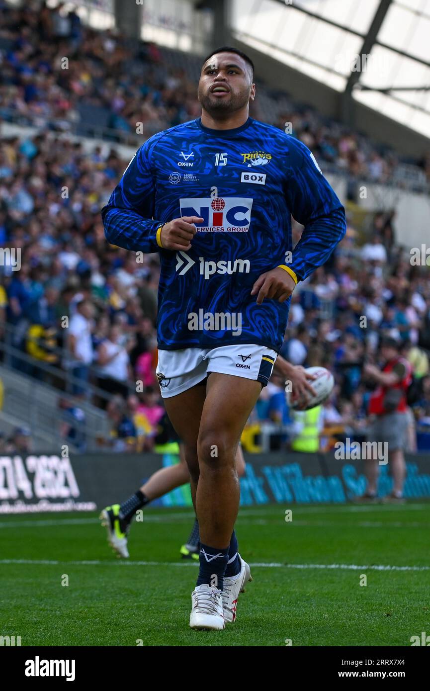 Sam Lisone #15 of Leeds Rhinos during pre match warm up before the ...
