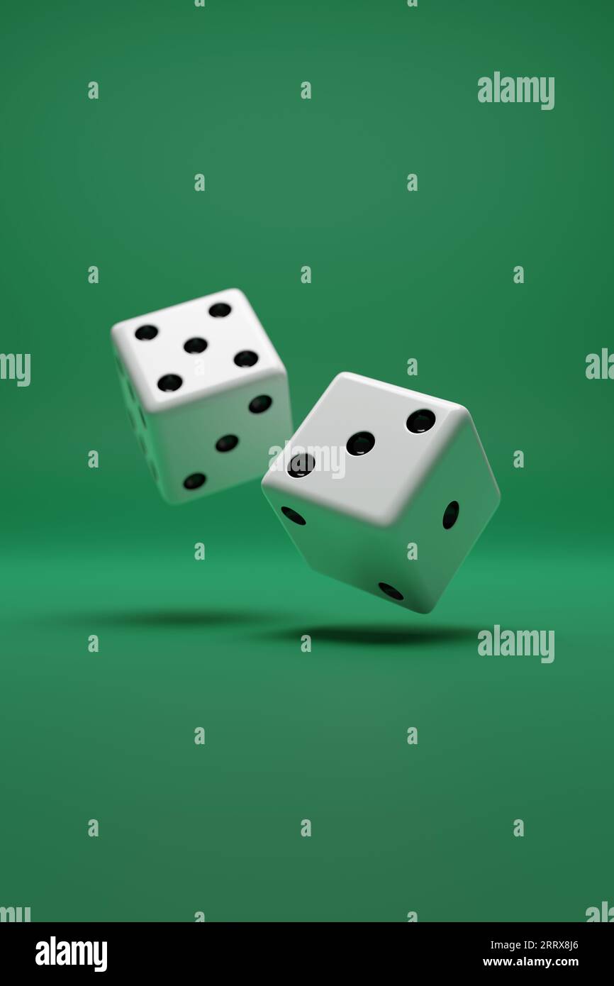 Closeup view of two dice on green background. 3d illustration Stock ...