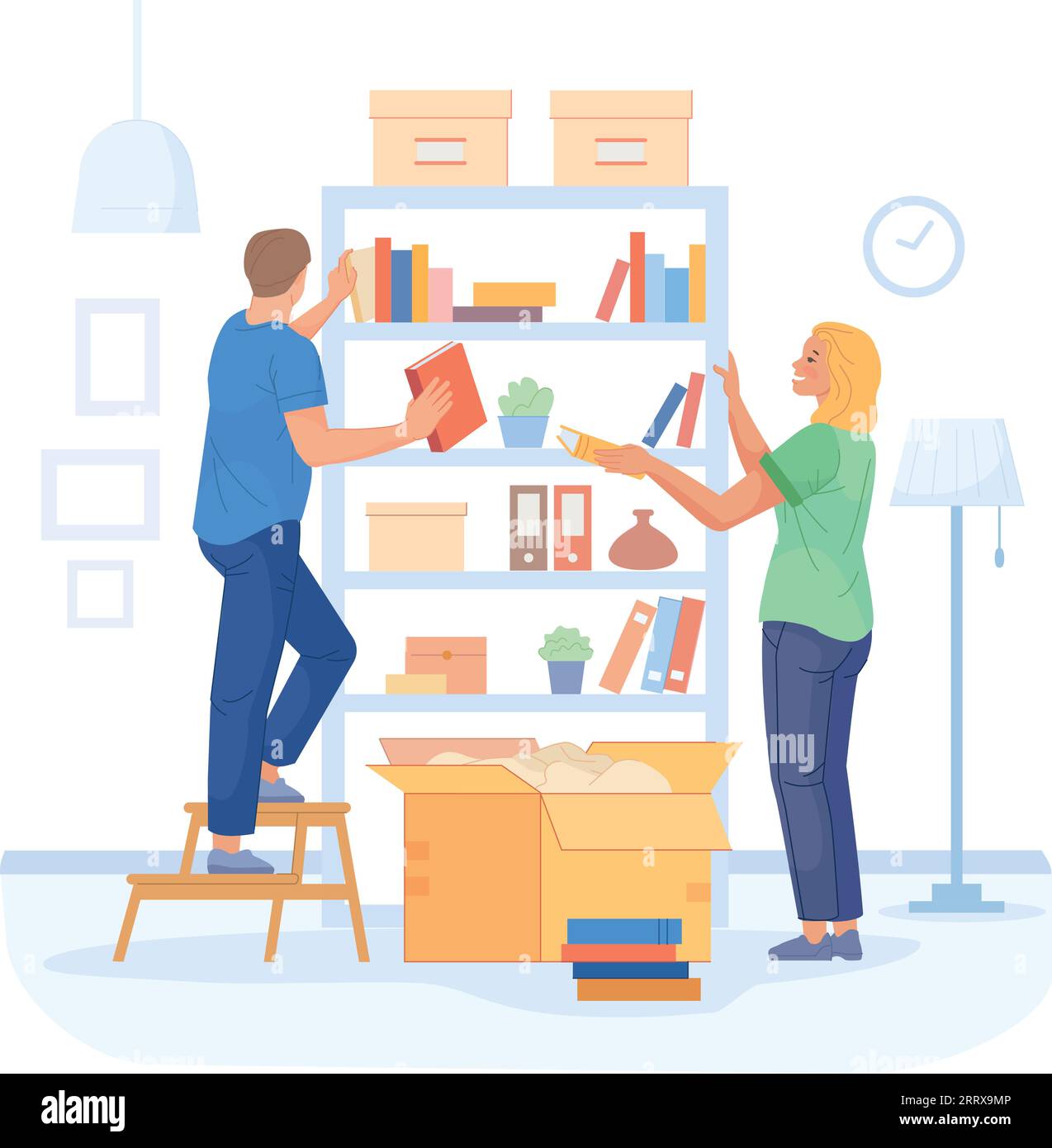 Couple Packing Staff In Cardboard Box Moving House Concept Isolated On
