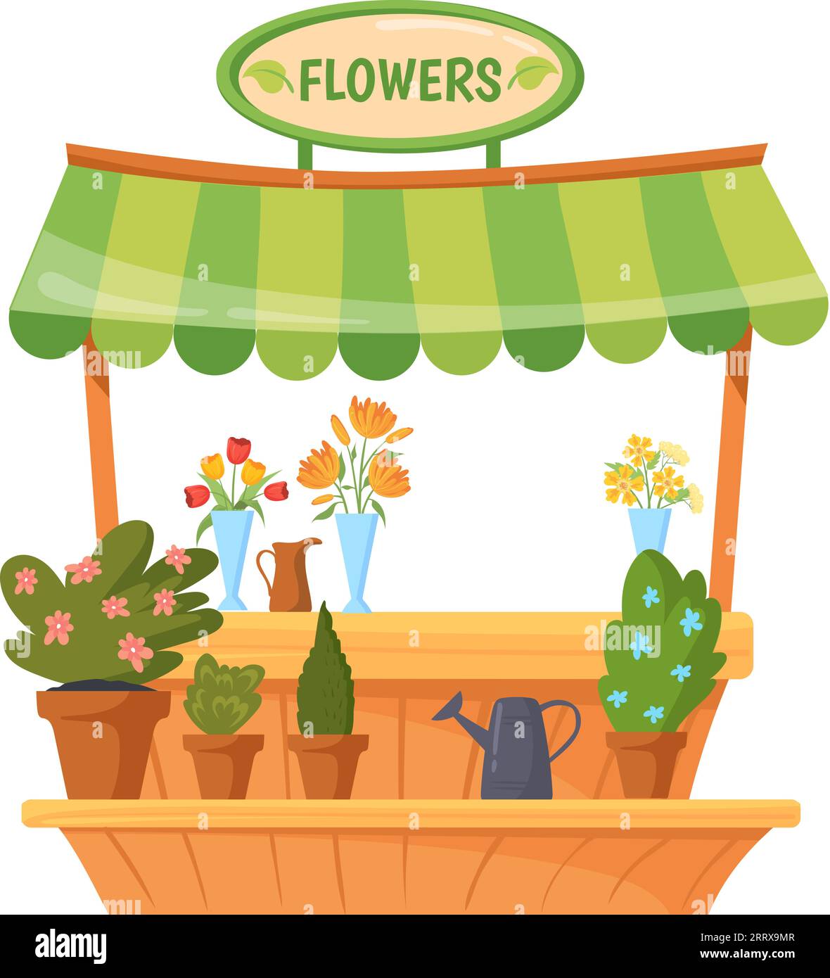 Flowers street stand. Green plants shop stall isolated on white ...