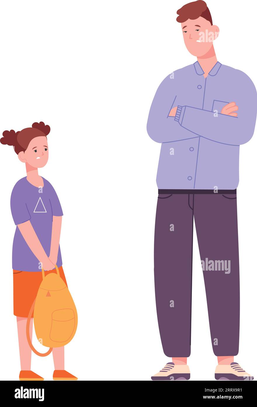 Dissapointed father with daughter. Sad parent and kid conflict isolated ...