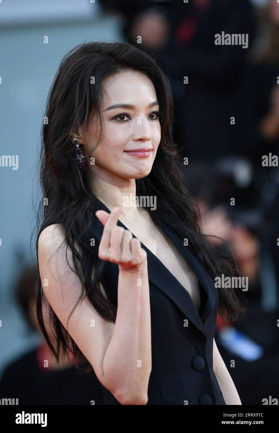 230831 -- VENICE, Aug. 31, 2023 -- Jury member and actress Shu Qi poses on the red carpet of the ...