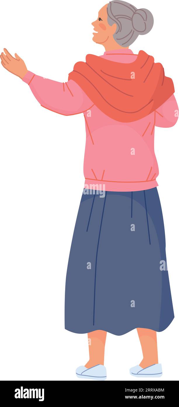 Old woman rear view. Female senior character isolated on white ...