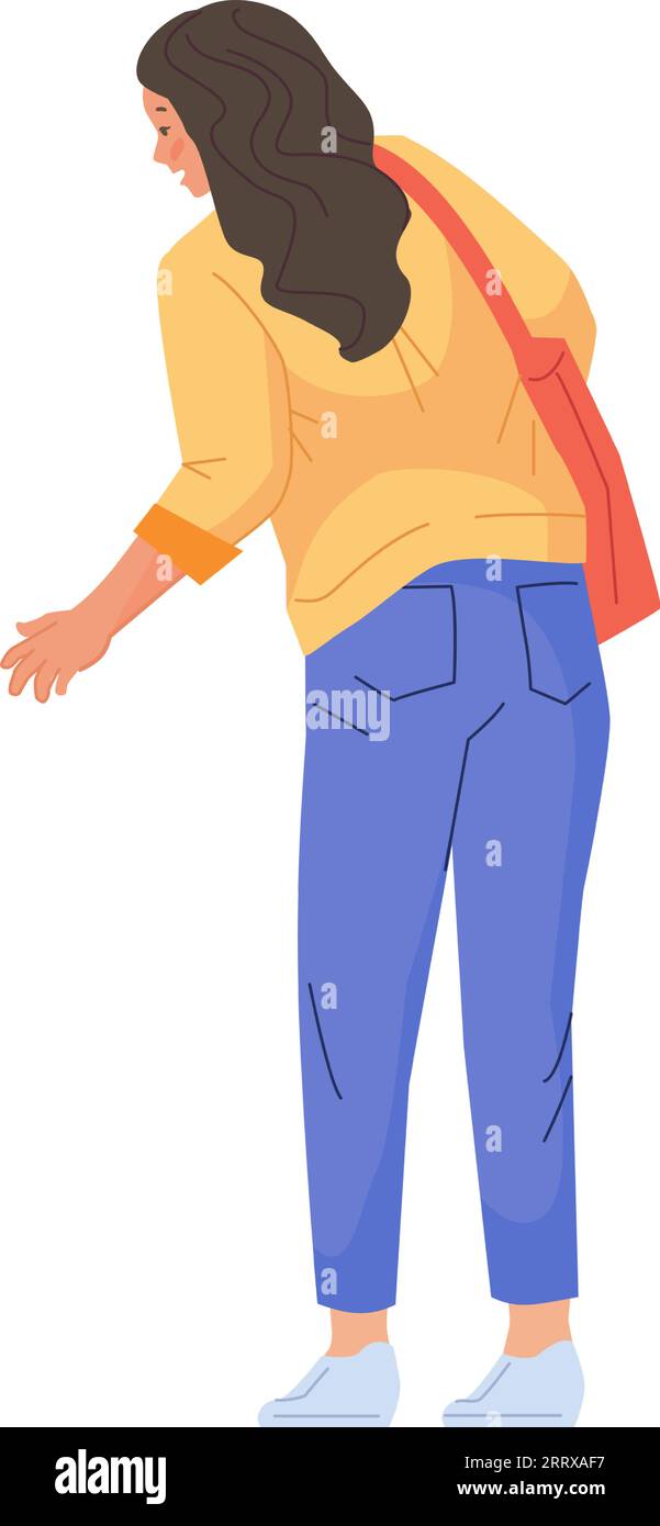 Woman Lean Forward Back View Casual Clothes Person With Handbag