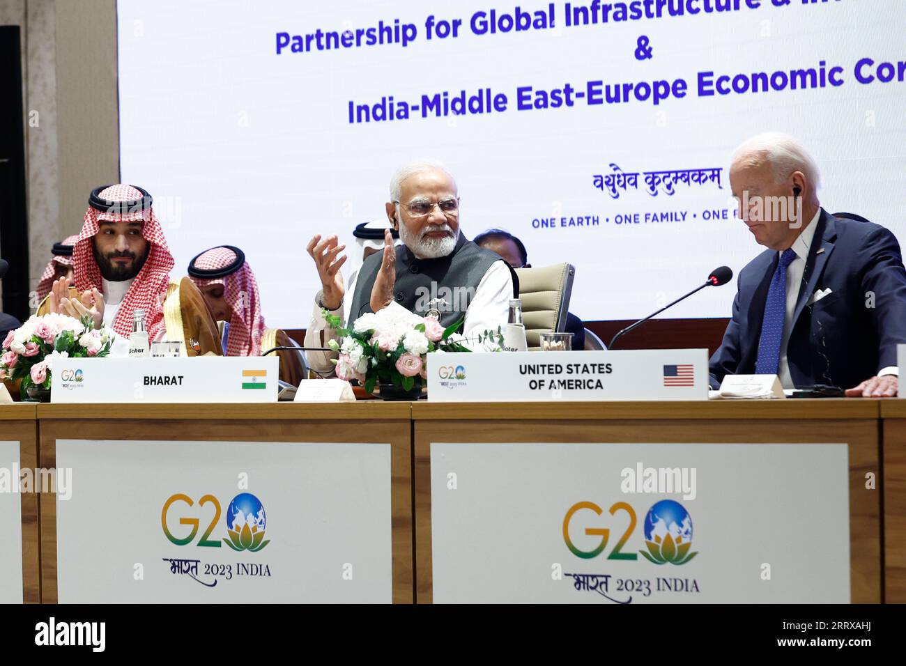 Saudi Arabian Crown Prince Mohammed bin Salman Al Saud, left, Indian ...