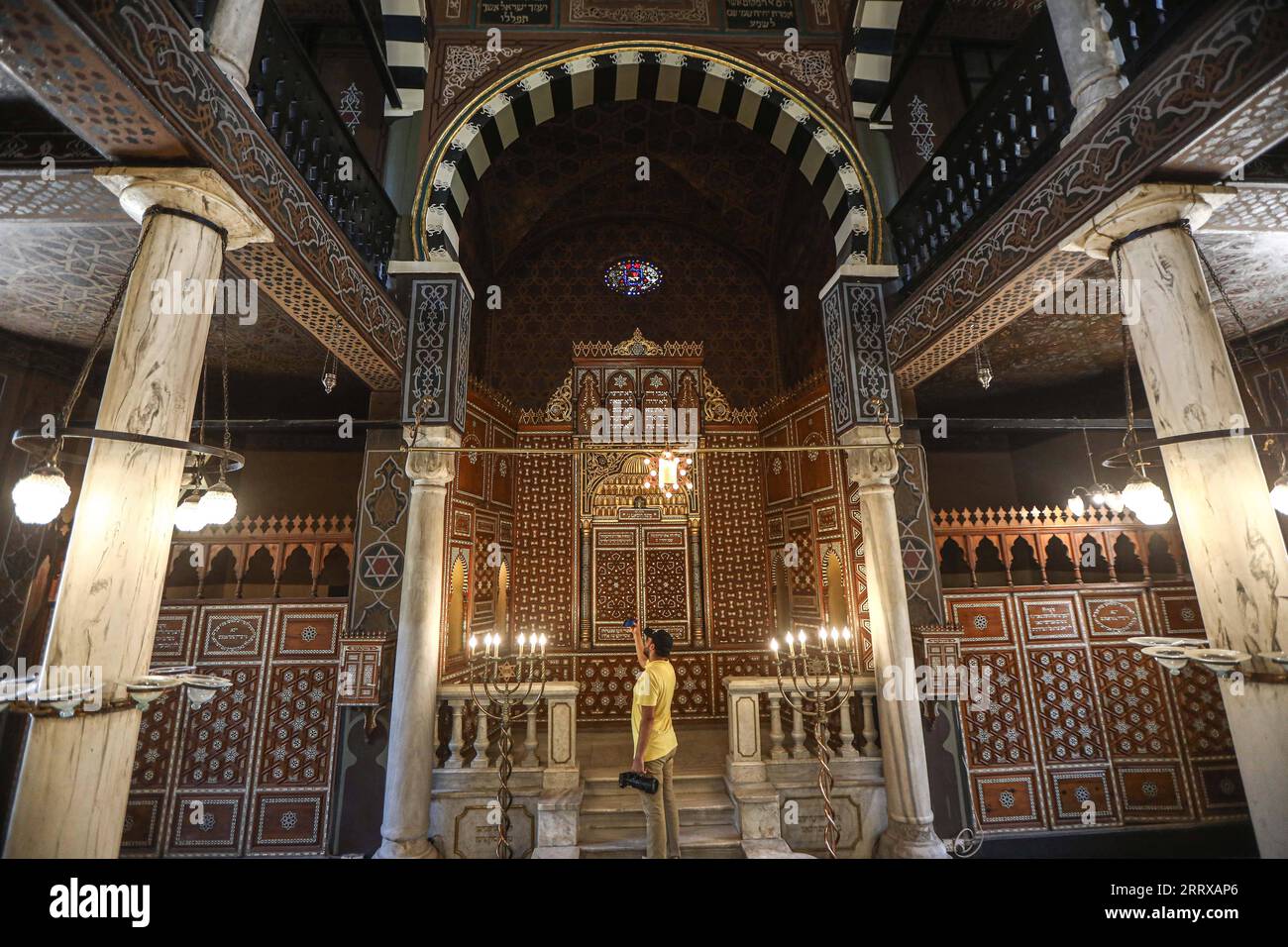230901 -- CAIRO, Sept. 1, 2023 -- A man takes photos inside the Jewish ...