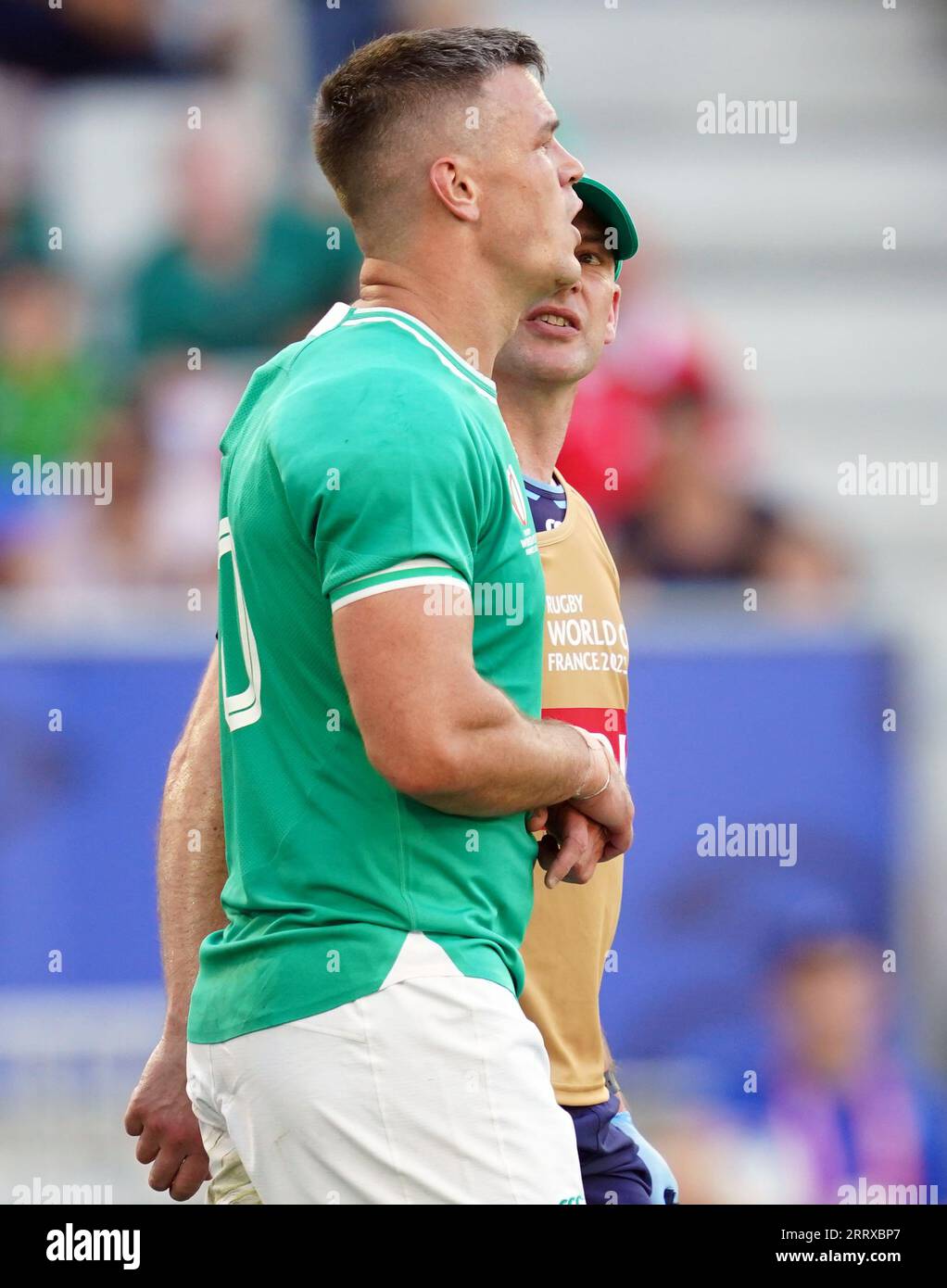 Ireland's Johnny Sexton receives treatment for an injury, which was ...
