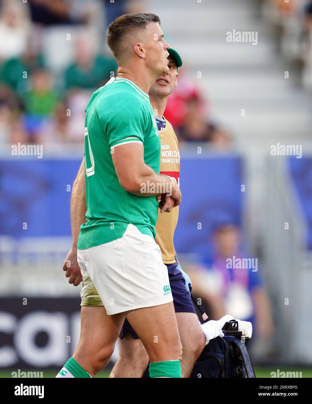 Ireland's Johnny Sexton receives treatment for an injury, which was ...