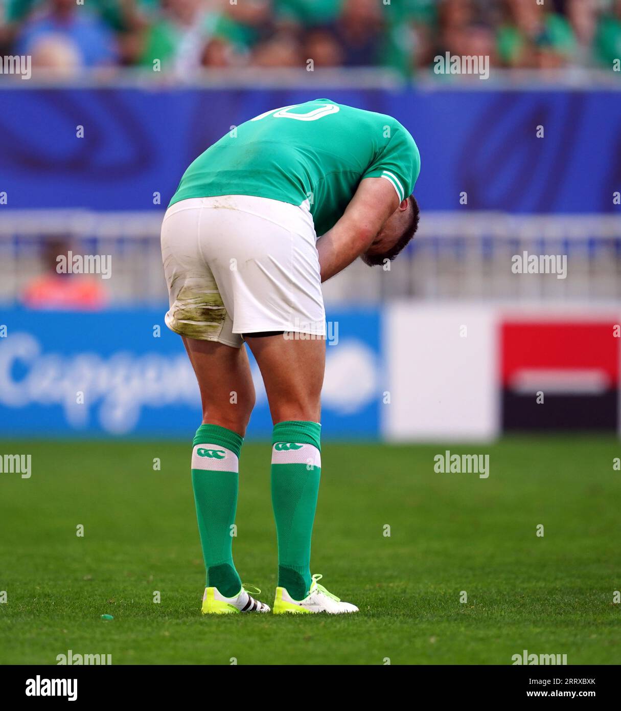 Ireland's Johnny Sexton awaits treatment for an injury, which was ...
