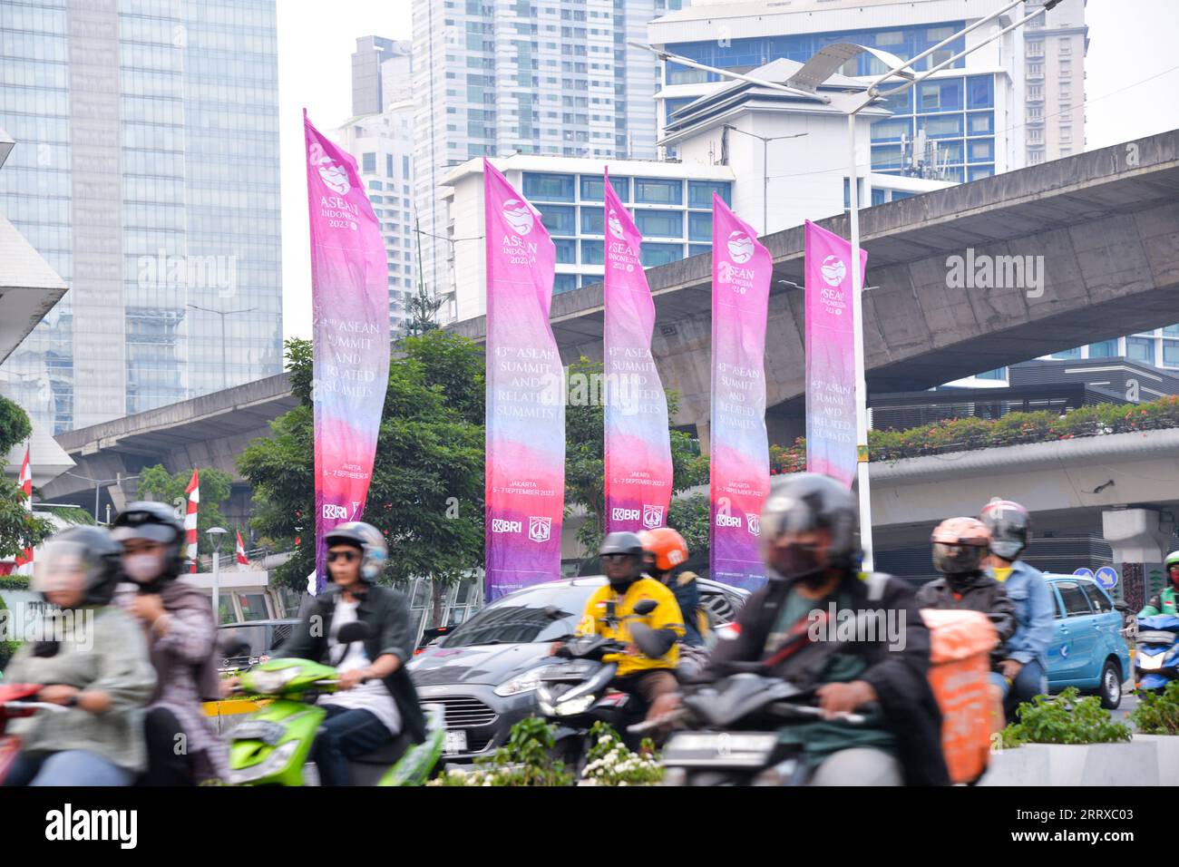 230903 -- JAKARTA, Sept. 3, 2023 -- Banners for the 43rd summit of the ...
