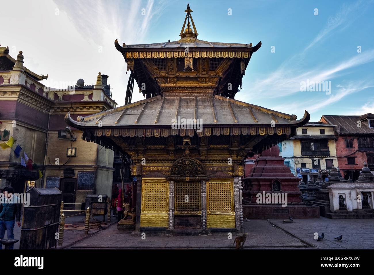 The Ajima temple at dusk, inside the Swayambhunath Temple complex in ...