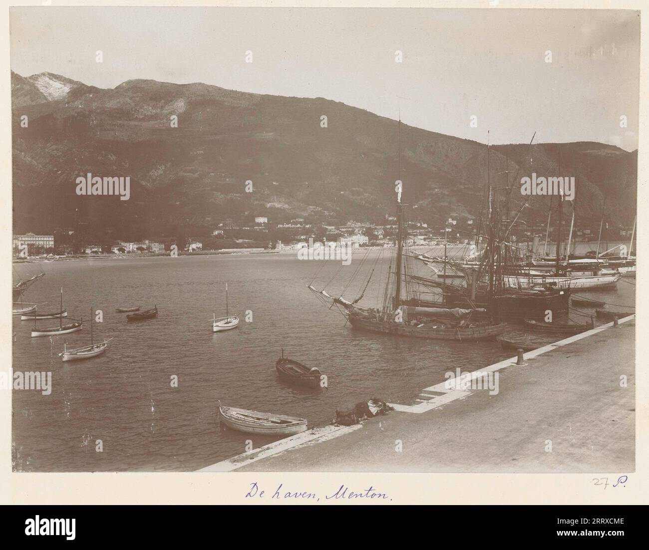 The Port of Menton with moored sailing ships in large and small sizes ...