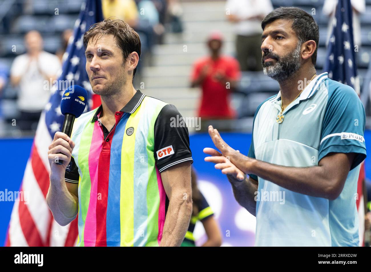 Matthew Ebden of Australia, runner up with Rohan Bopanna speaks during ...