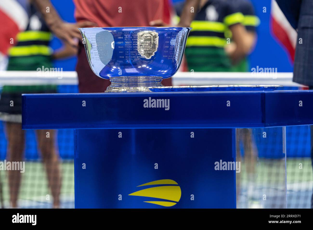 Reflection of runner up trophy in winner's seen during mens doubles ...
