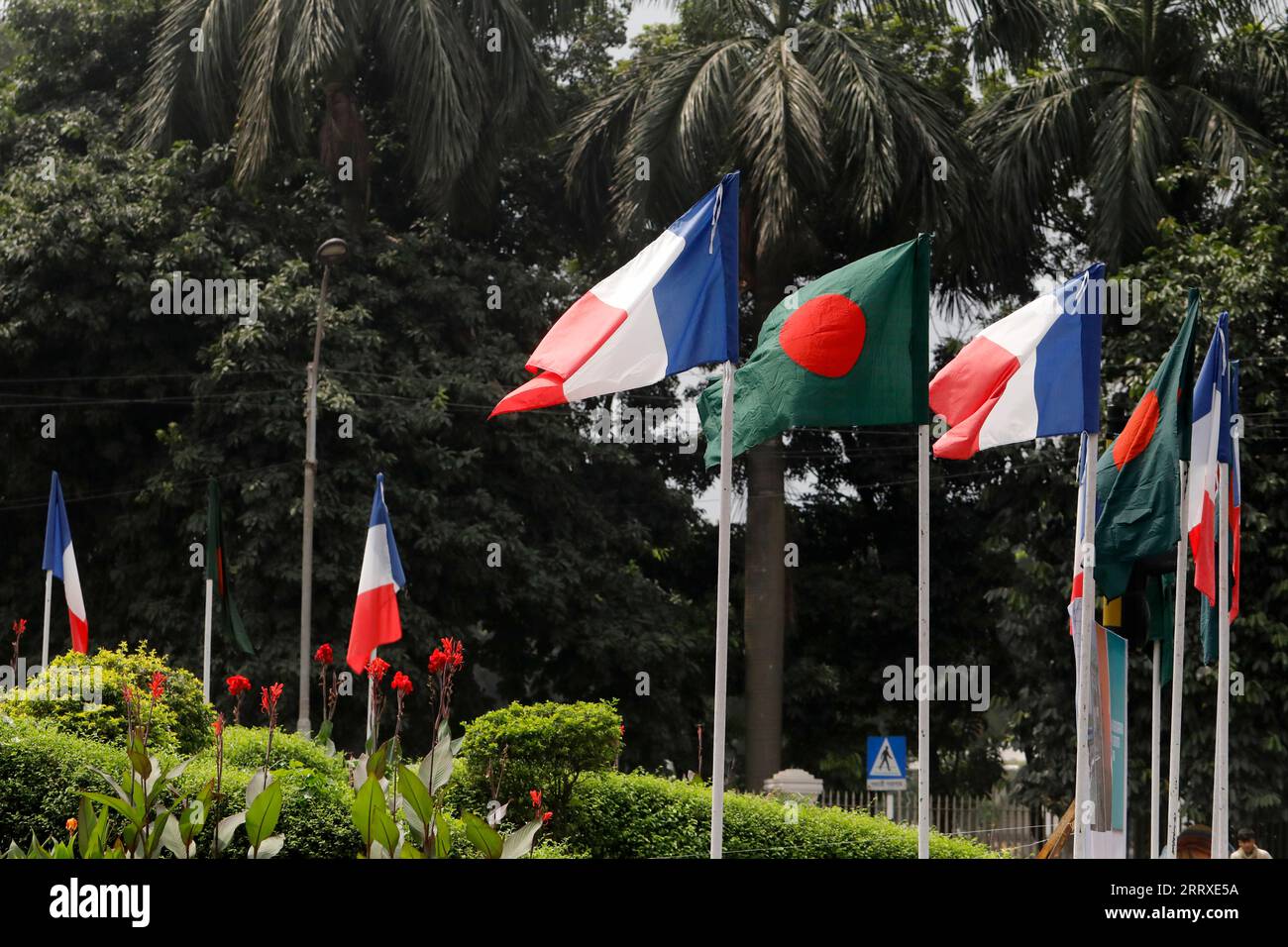 Dhaka, Bangladesh - September 09, 2023: The National flags of the two ...