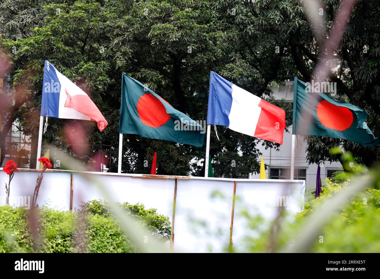 Dhaka, Bangladesh - September 09, 2023: The National flags of the two ...