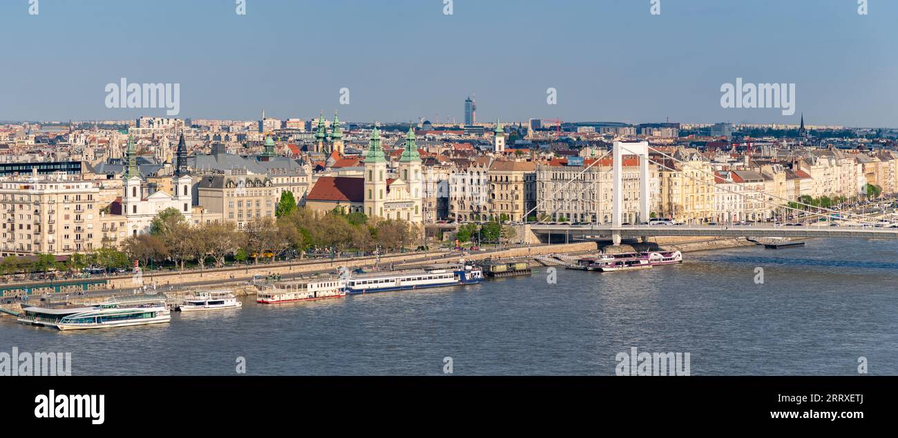A picture of some landmarks on the Pest side of Budapest, such as the ...