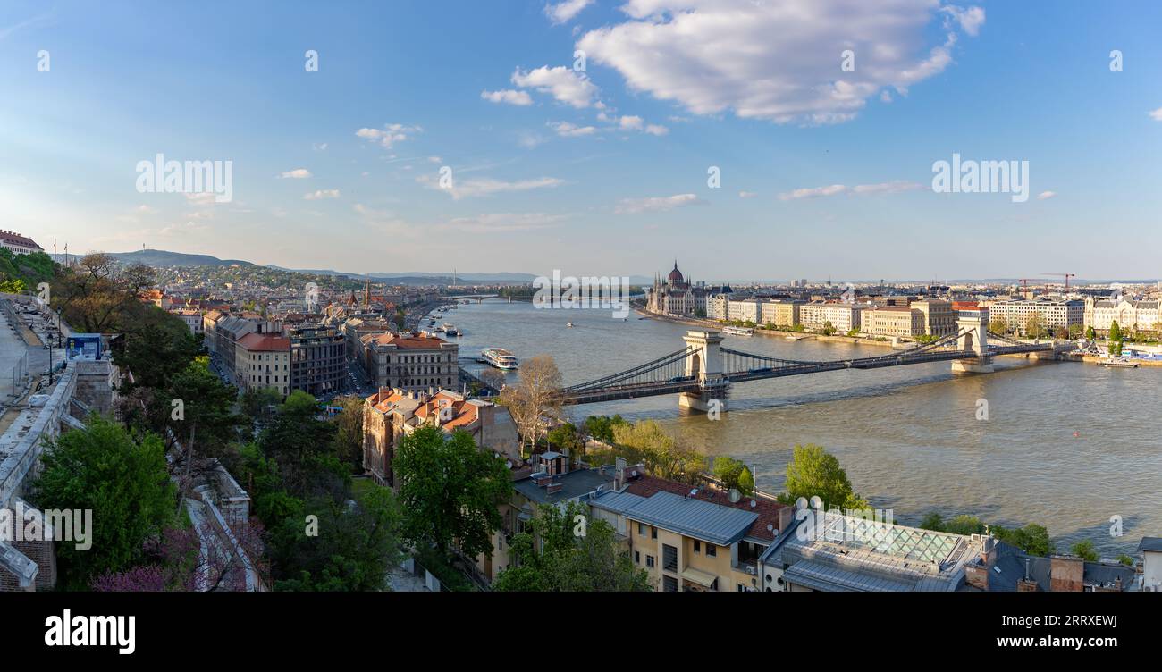 A picture of many Budapest landmarks over the Danube, such as the ...