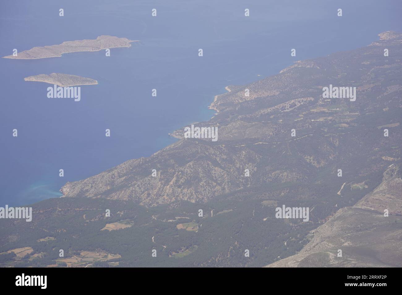 Greek islands aerial view shot from plane Stock Photo - Alamy