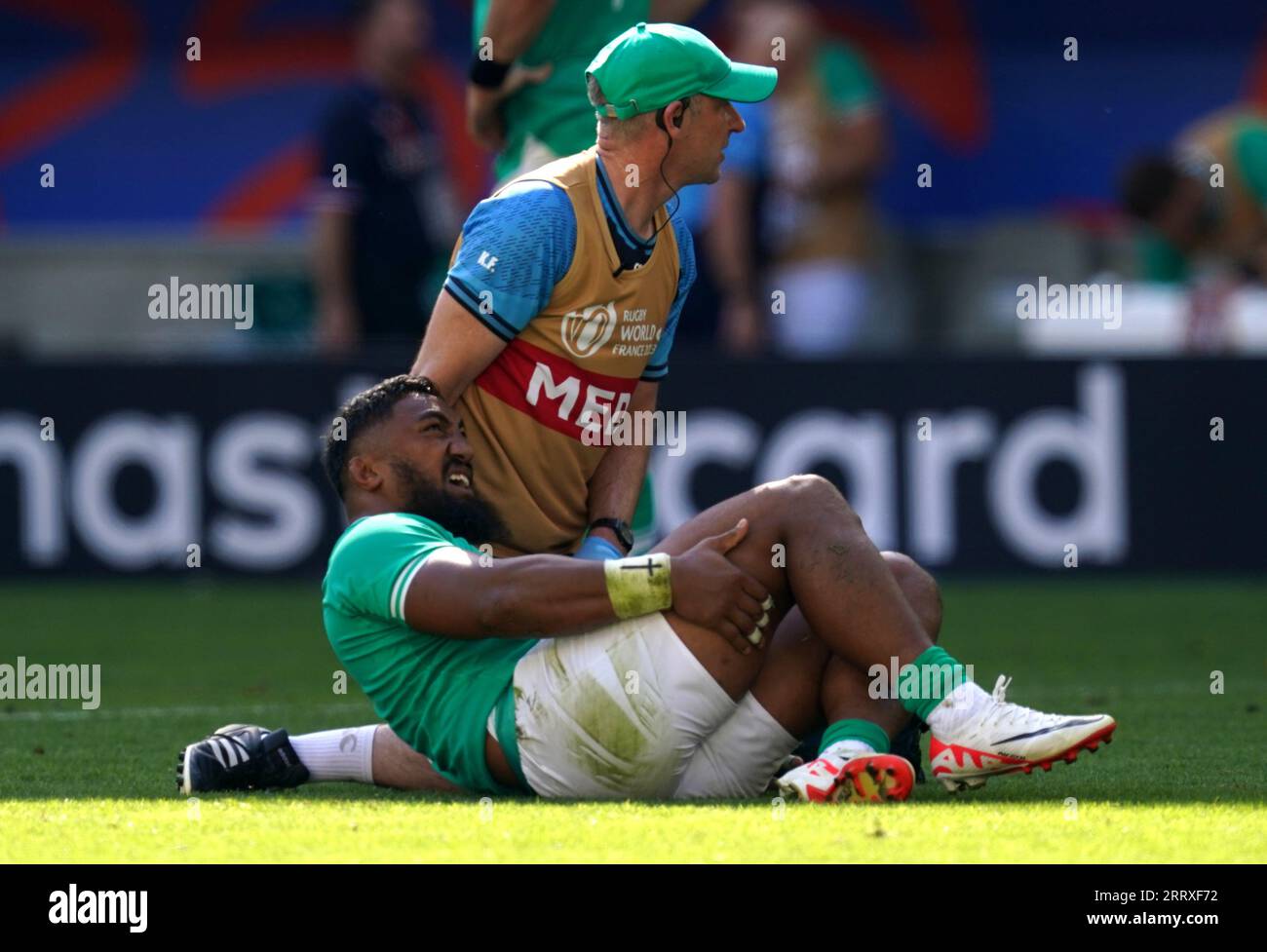 Ireland's Bundee Aki appears injured during the Rugby World Cup Pool B ...