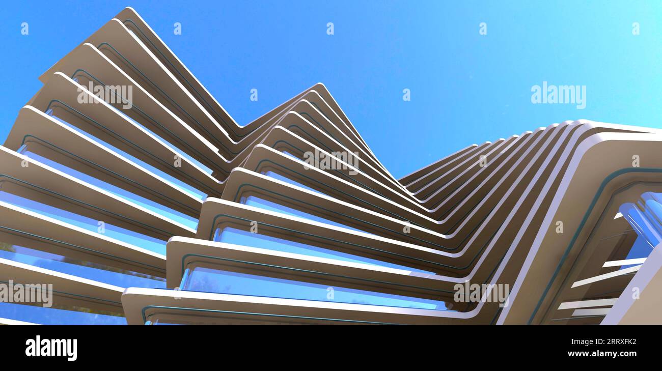 The concept of the apartment building of unusual form. Bottom view ...