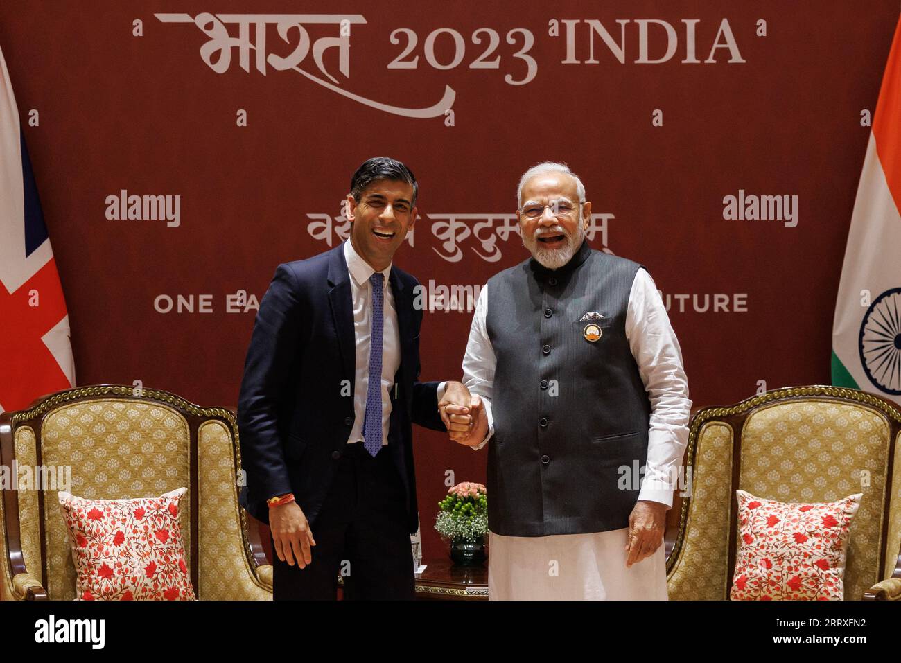 Prime Minister Rishi Sunak (left) during a bilateral meeting with Indian prime minister Narendra ...