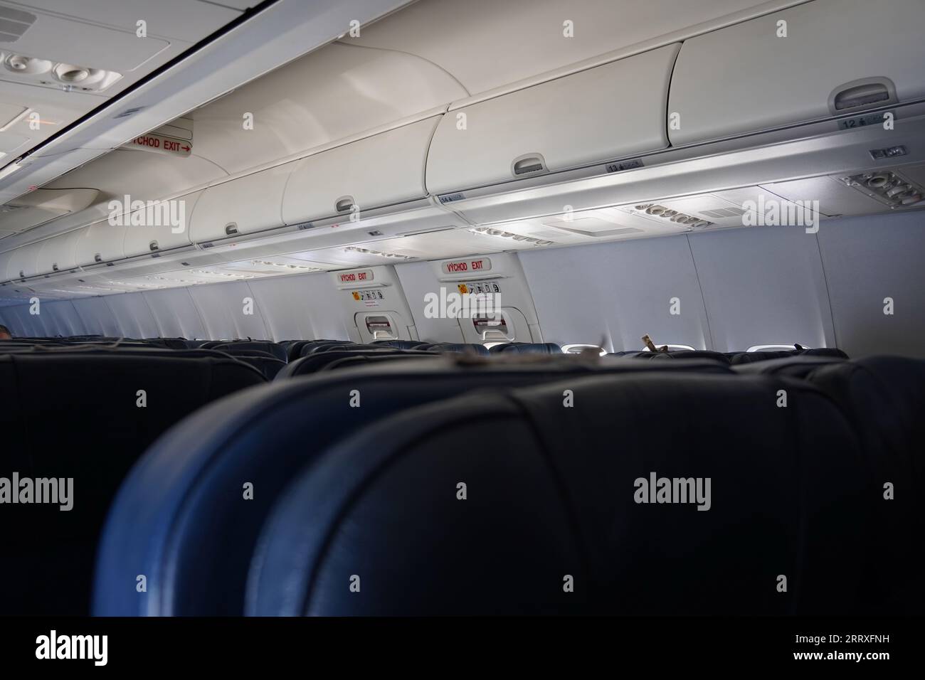 April 16, Rhodes, Greece, 2023: Smart Wings empty blue seats . Airplane ...