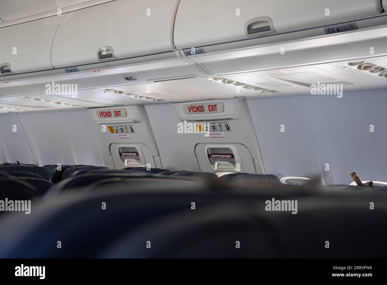 April 16, Rhodes, Greece, 2023: Smart Wings empty blue seats . Airplane ...