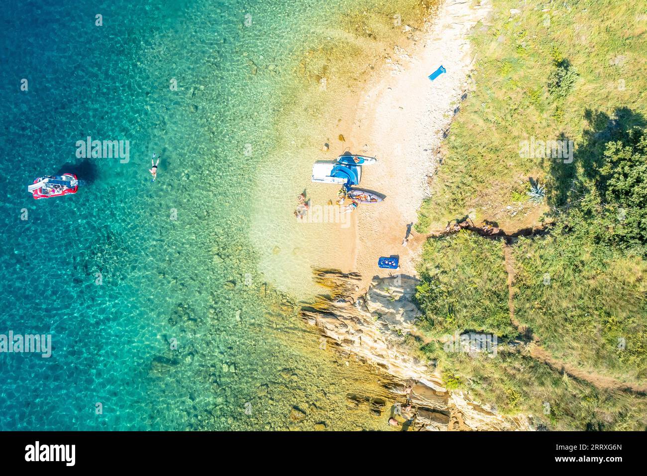 Idyllic beach on Rab island aerial view, archipelago of Croatia Stock ...