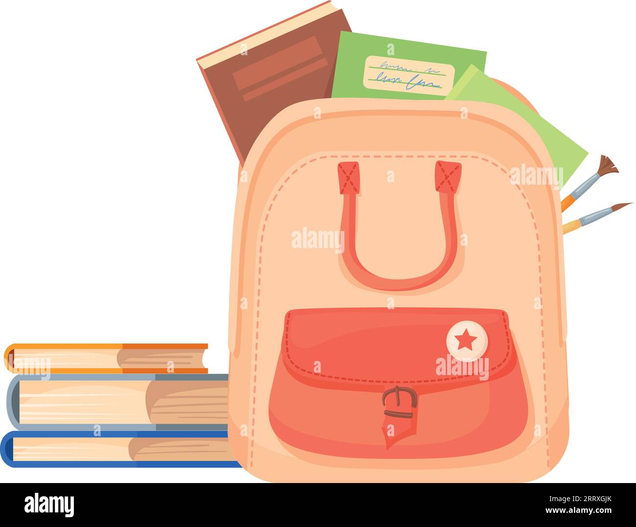 Student bag with books and supplies. Cartoon school backpack isolated ...