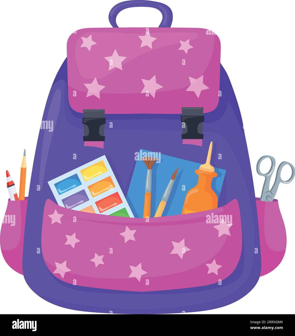Cartoon backpack ready for school. Creative student equipment isolated ...