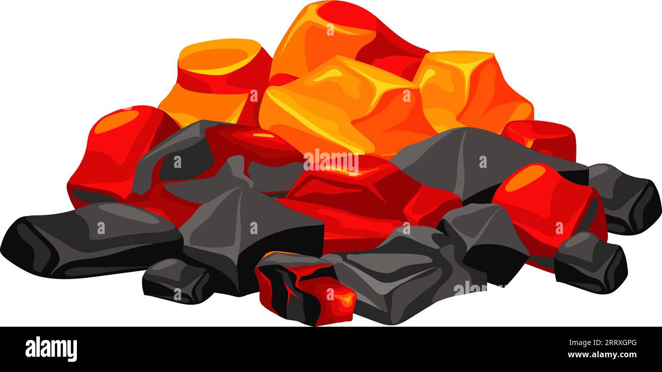 Hot smoldering coal cartoon icon. Burning charcoal isolated on white ...