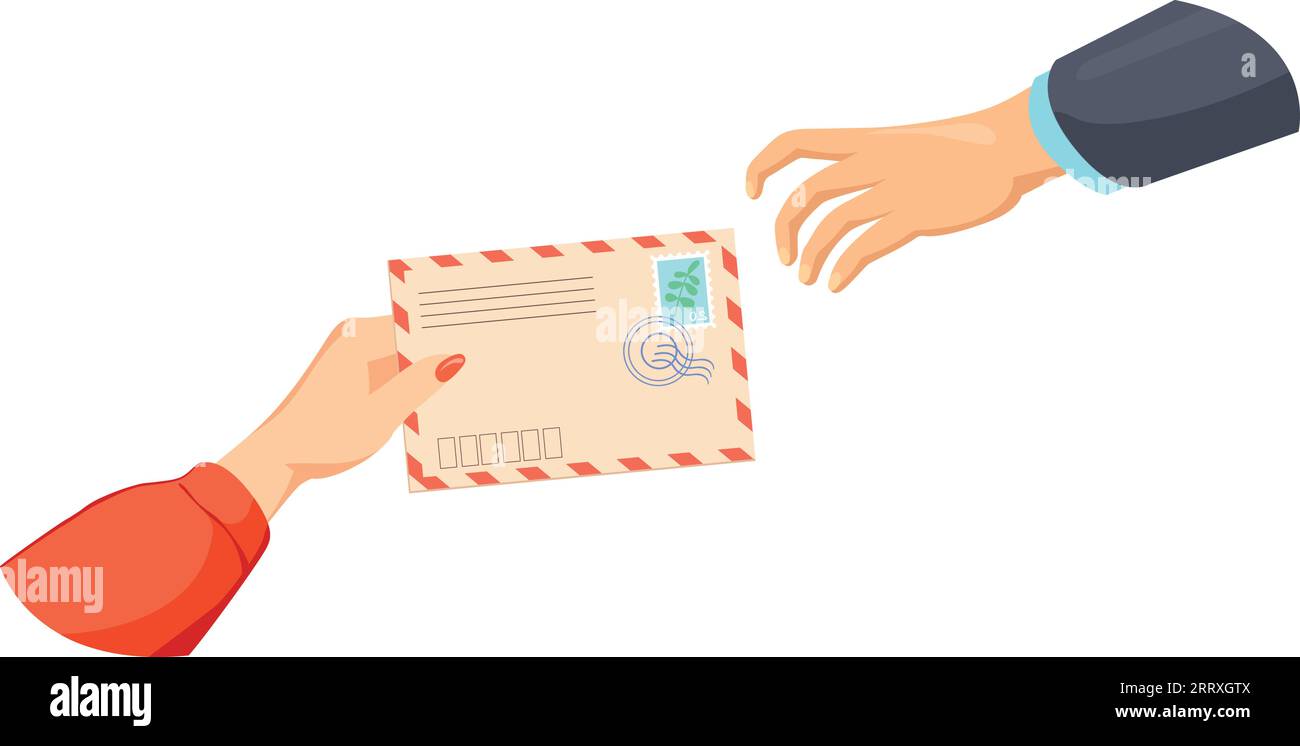 Letter from hand to hand. Human communication isolated on white ...