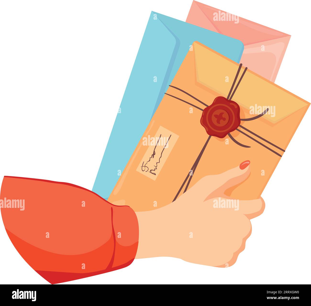 Craft vintage envelopes in human hand. Postal letters isolated on white ...