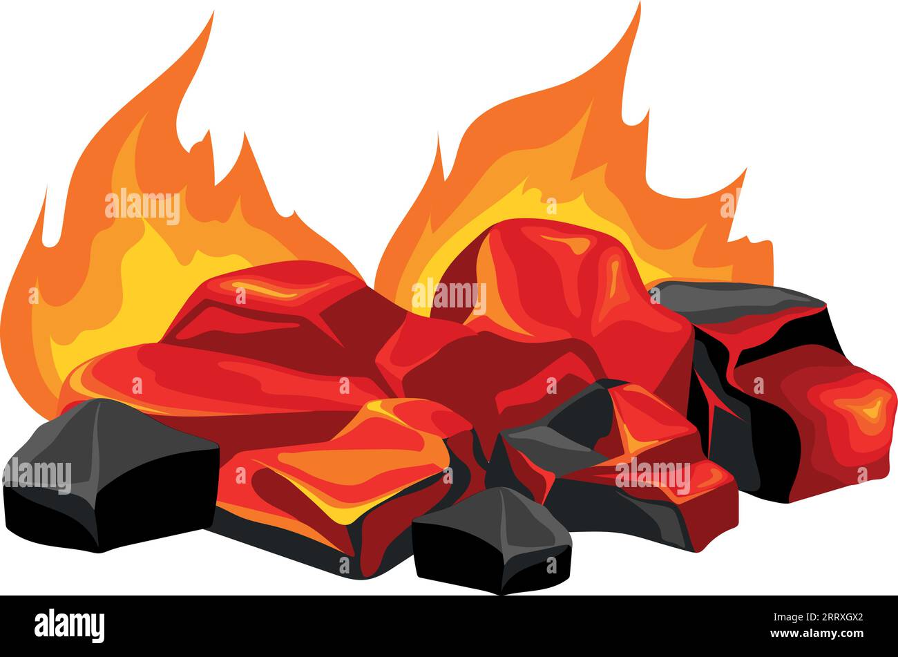 Slowly burning fire flame on black wood coal cartoon icon isolated on ...